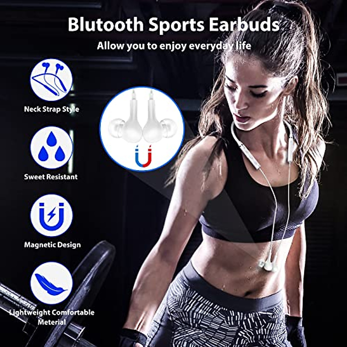 Wireless Earbuds, TITACUTE Bluetooth Headphone NeckBand Earphone for Samsung S22 S21 S20 Galaxy Z Flip 3 A53 iPhone 13 Pro Max 14 12 11 Google Pixel 6 Magnetic Neck Strap Sport Headset with Microphone