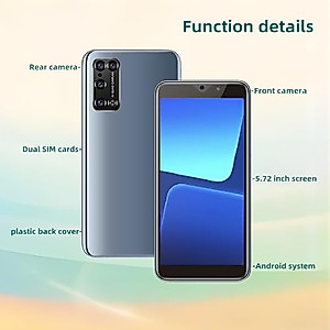 aderroo 1G RAM 4G ROM，Y300 Android Smartphone, 5.72-inch Screen，Front and Rear Cameras，Only Supports Dual SIM Card Frequency Band of 3GWCDMA：850/1900/2100MHZ, Unlocked Cell Phone（Blue）