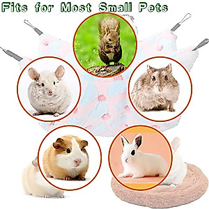 2 Pcs Guinea Pig Hamster Hanging Hammock and Warm Bed Soft Mat Set Hamster Mats for Hedgehog Chinchilla Small Pet Cage Hammock Hideout Tunnel Cave Rat Ferret Squirrel Bearded Dragon Small Pet-Pink