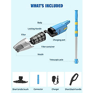 Efurden Handheld Pool Vacuum, Rechargeable Pool Cleaner with Running Time up to 60-Minutes Ideal for Above Ground Pools, Spas and Hot Tub for Sand and Debris, Blue