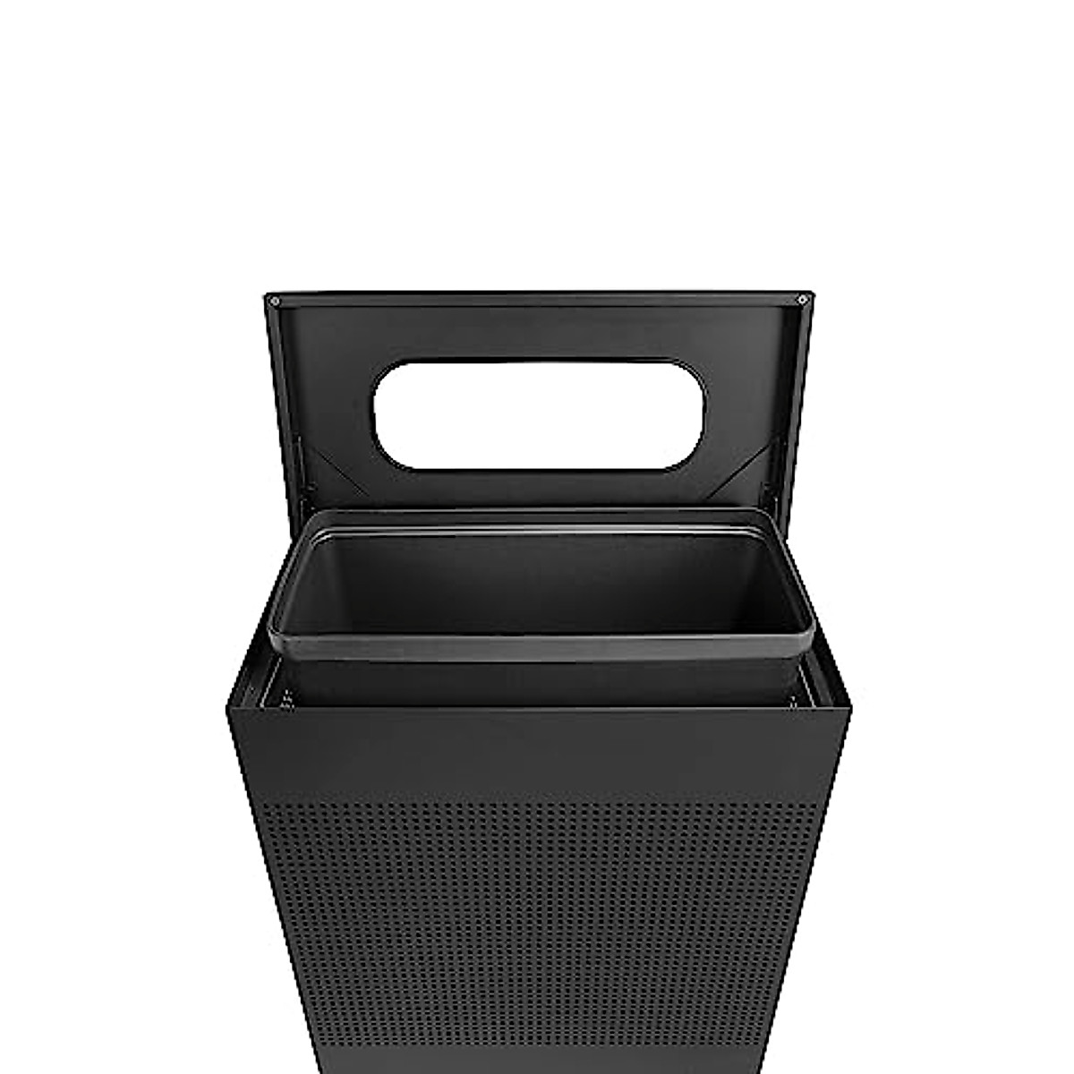 Rubbermaid Commercial Products Silhouettes Trash Can, 40-Gallon, Black, Steel Modern Look, Heavy Gauge Garbage Can/Waste Basket for Outdoor/Indoor Spaces