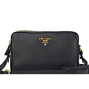 Prada Women's Black Bandoliera Vitello Phenix Leather Crossbody Bag 1BH079