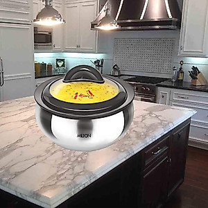 Milton Casserole with Glass Lid Set of 3 for Hot Food, Insulated Hot Pot, Stainless Steel, Serving Box (bowl, dish) for Food and Roti, Sizes 19 oz, 41 oz and 66 oz, Clarion