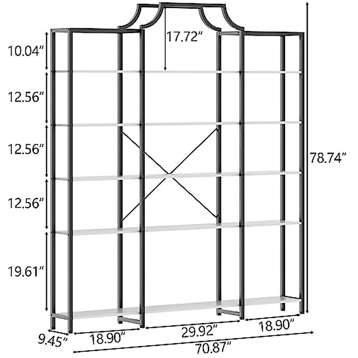 Auromie Triple Wide 5-Tier Bookshelf, 70.87" L x 79.13" H Extra Large Bookcase, Tall Open Etagere Display Shelf with Metal Frame, Freestanding Modern Storage Shelves for Home Office, Black&White