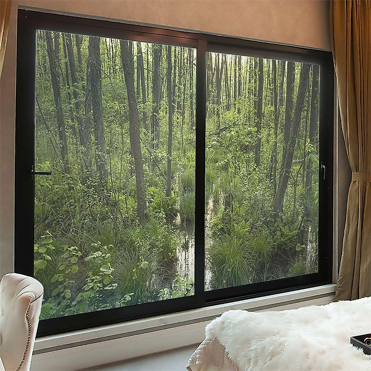 Forest Green Window Privacy Film Frosted Glass Static Cling Bathroom Door Covering Sun Blocking Window Sticker Home Decoration Forest Summer Forest Nature Themed Privacy Film 27.6Wx39.4L-inch x2 Pcs