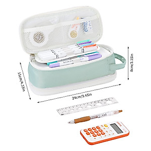 Dugio Big Pencil Case for Girls Teens Kids Zipper Pencil Pouch with Handle Organizer Pencil Bag Aesthetic Pencil Pen Case for School Green