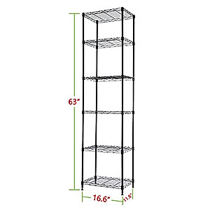 REGILLER 6 Wire Shelving Steel Storage Rack Adjustable Unit Shelves for Laundry Bathroom Kitchen Pantry Closet (16.7L x 11.9W x 64H, Black)