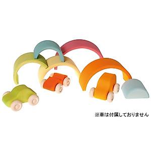 Grimm's Spiel und Holz Design Large 6-Piece Pastel Rainbow Stacker, Open-Ended Wooden Nesting & Stacking Toy Blocks