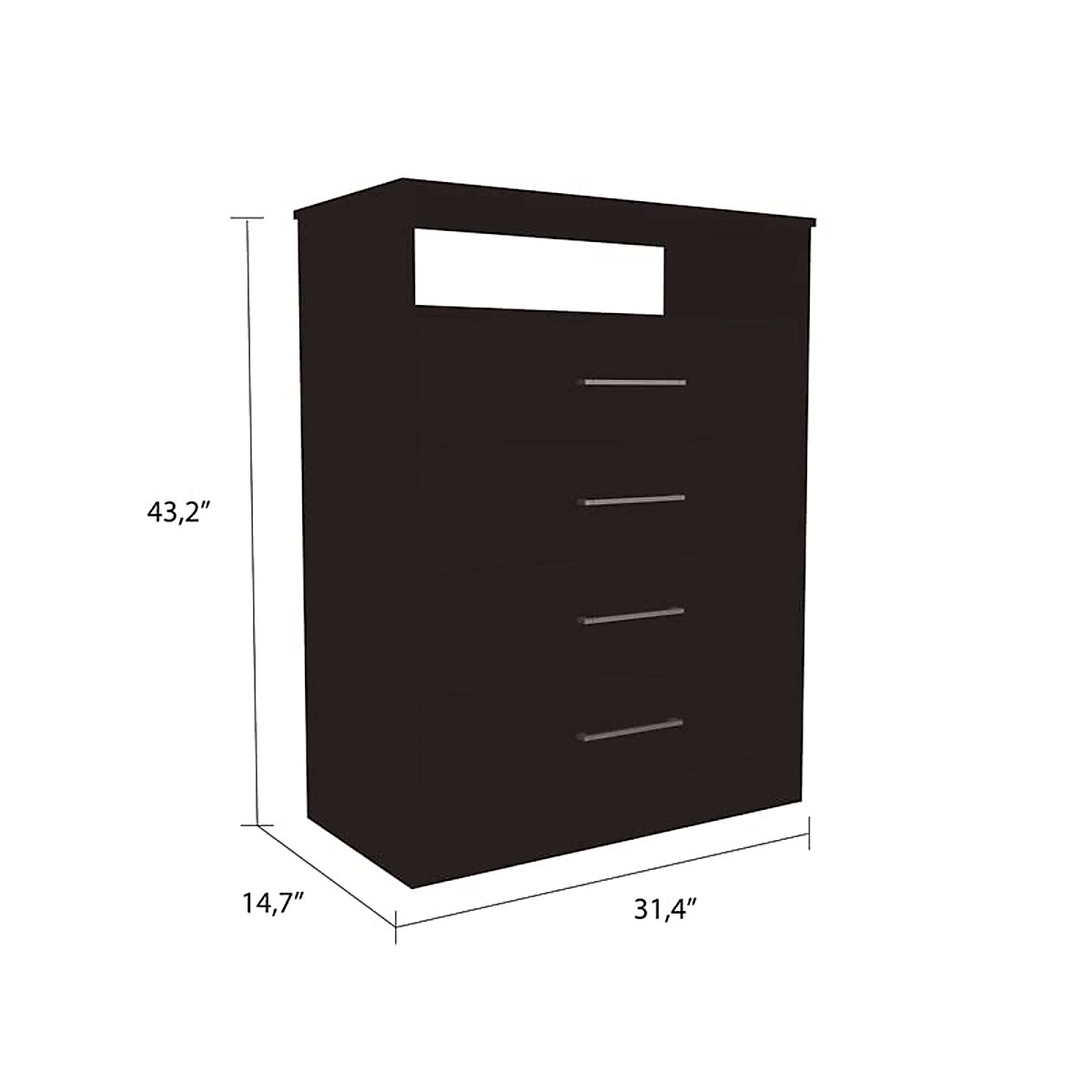 FM FURNITURE Athens Dresser with 4 Drawers, Open Shelf, and Top Surface for TVs up to 47", Black Wenge