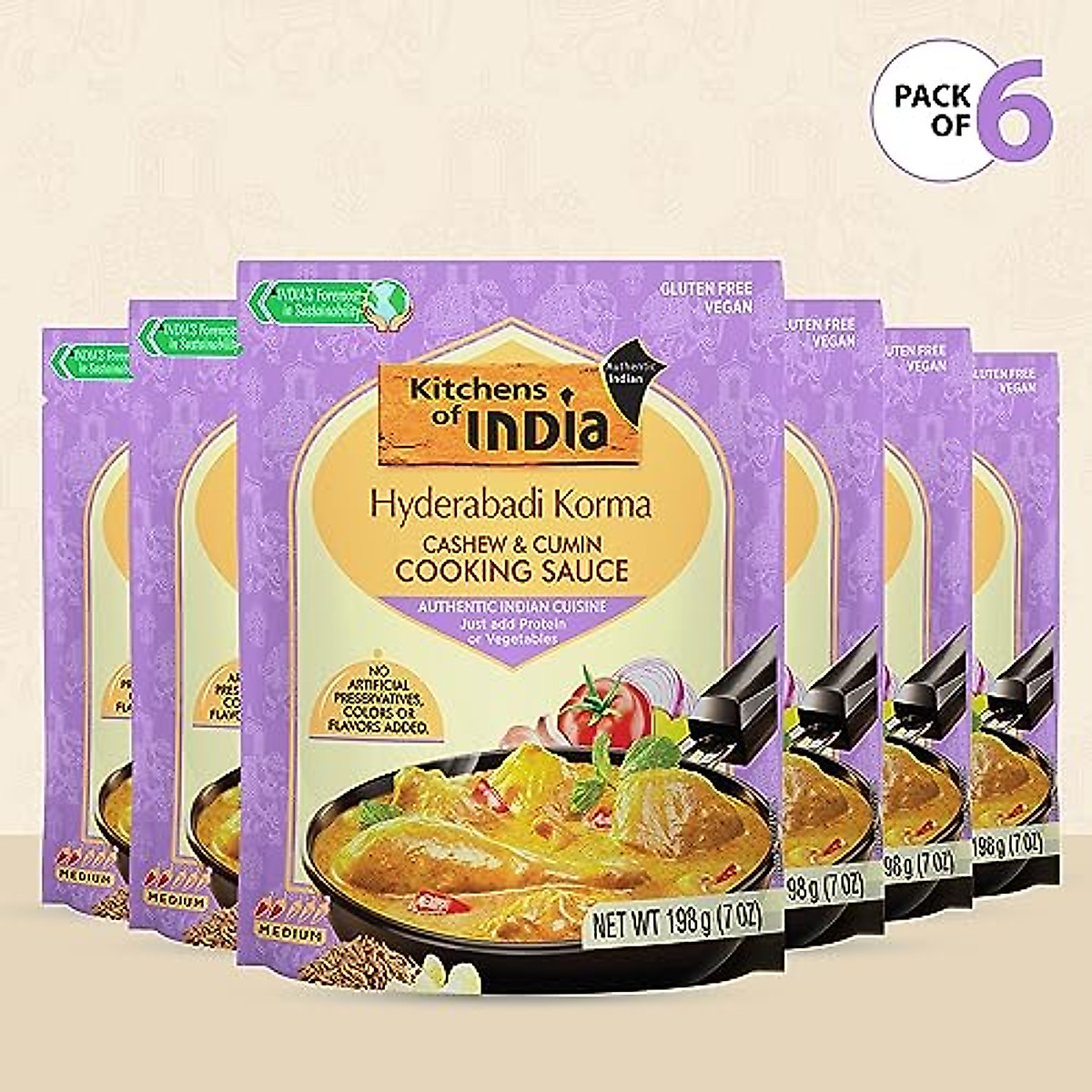 Kitchens of India Hyderabadi Korma, Cashew & Cumin Cooking Sauce 7 Oz (Pack of 6)