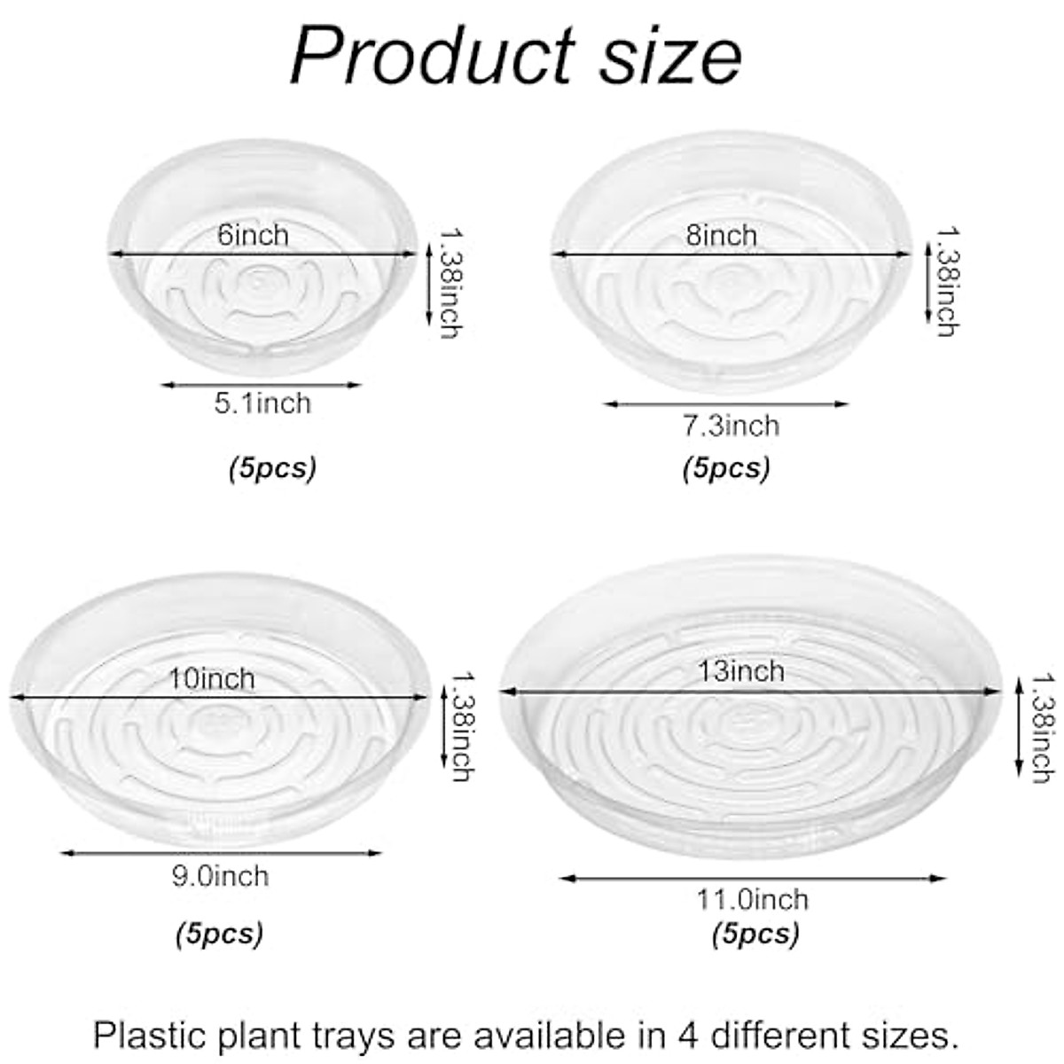 HOMEANING 20 Pack Plant Saucers of 6, 8, 10, 13 inch,Plant Drainage Trays,Durable Flower Pot Drip Trays,Durable Plastic Plant Trays for Indoors, Outdoors,Collects Flower Pot Drainage