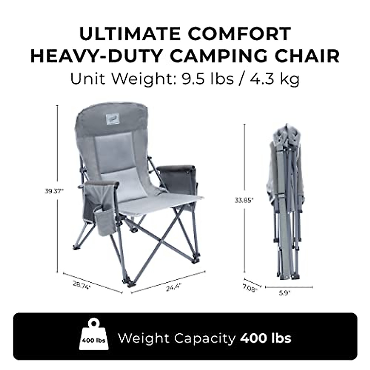 Camphor Designs Heavy Duty Portable Folding Camping Chair for Adults with Comfy Padded Backrest | for Outdoor & Sports, Backpacking, Beach, Lawn, Hunting, Tailgating, Fishing | Supports 400 Lbs