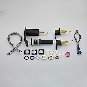 Skybathjoy LED Bathroom Faucet 3 Hole, Black Waterfall Bathroom Faucets, 8 Inch Widespread Modern Bathroom Sink Faucet & Parts, Wide Spread Touch On Three Hole 2 Handle Bathroom Vanity Faucet