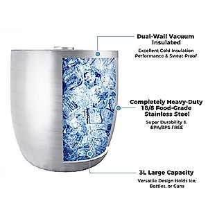 Tiken 3L Double-Wall Vacuum Insulated Ice Bucket with Lid & Tong Stainless Steel Champagne Buckets for Cocktail Bar, Parties & Outdoor