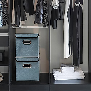 Foldable Cube Storage Bin with Lid, Set of 2, Collapsible Storage Basket with Lid ,25 CM x 25 CM, Boho Basket , Nursery Storage Bin, Cube Storage Baskets for Living Room Home Bedroom Closet Office Blue