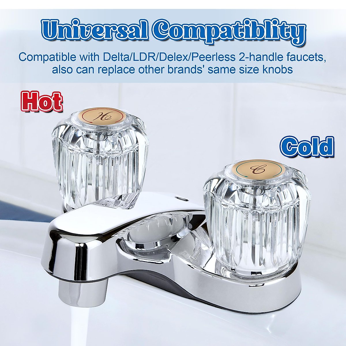 Dreyoo 8 Pcs Universal Index Buttons, Hot and Cold Faucet Index Buttons, Bathroom Faucet Knobs Replacement, Compatible with Delta/LDR/Delex/Peerless Two Clear Handles, 1-5/16 In. Diameter