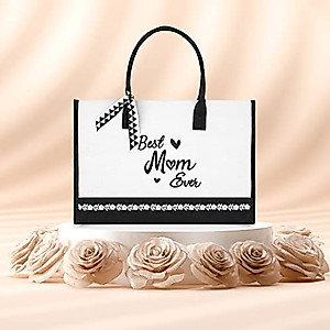 GLORIEROO Gorgeous Christmas Gifts, Lovely Lace Canvas Tote Bag Mom Gifts, Embroidery Gifts for Mom, Gifts for Wife, Great for Birthday, Valentines Day, Anniversary, Mothers Day Gifts_Best Mom Ever