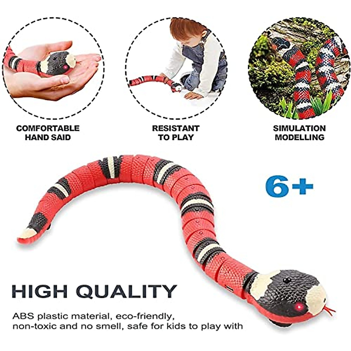 CSD Smart Sensing Snake Toy - Interactive Fake Snake for Kids, Cats & Dogs - USB Rechargeable Electric Simulation Slithering Serpent - Realistic Snake Prank Prop for Halloween, Christmas & April Fools