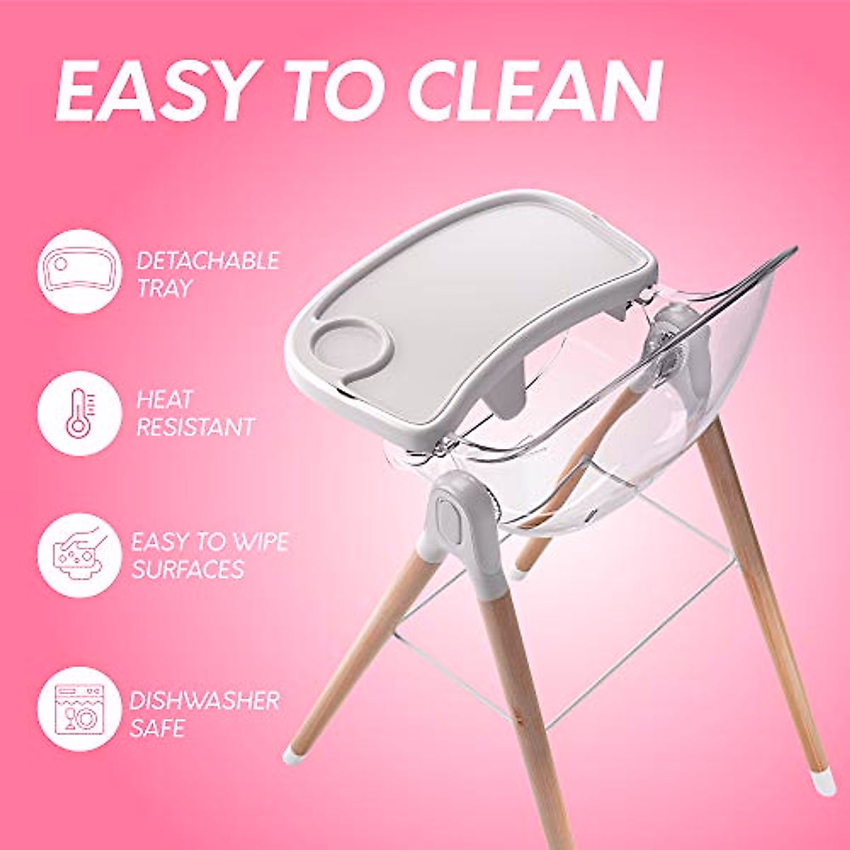 Children of Design 6 in 1 Deluxe Wooden High Chair for Babies & Toddlers, Modern Safe & Compact Baby Highchair, Easy to Clean, Removable Tray, Easy to Assemble, 6 Options 3 Seat Positions 2 Heights