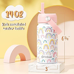 Kids Insulated Water Bottle - 14oz BPA-FREE 18/8 Stainless Steel Travel Tumbler Double Wall Vacuum Leak Proof Carton Kids Cup with Straw to Keep Hot/Cold Cute Metal Water Bottle for School Boys Girls