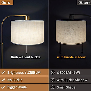 FINNCHY Gold Floor Lamp with Remote Control, 1200 Lumens 15W LED Bulb Included, Adjustable Height Arc Floor Lamps for Living Room, Modern Gold Standing Lamp Dimmable Floor Lamp for Bedroom, Office