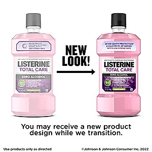Listerine Total Care Zero Alcohol Anticavity Mouthwash, Bad Breath Treatment, Alcohol Free Mouthwash for Adults; Fresh Mint Flavor, 1 L (Pack of 2)