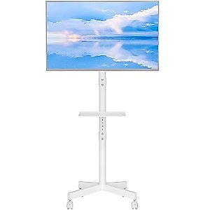 Mobile TV Cart for 23-60 Inch LED LCD Flat Curved Screens TVs, Rolling TV Stand with Locking Wheels Holds Up to 55lbs, Height Adjustable Portable Stand with Media Shelf Tray, Max VESA 400x400mm(White)