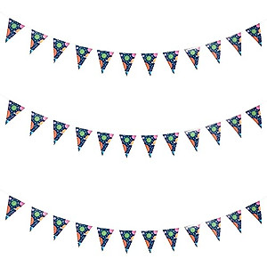 Outer Space Universe Theme Double-Sided Triangle Party Banners for Kids (11 ft, 3 Pack)