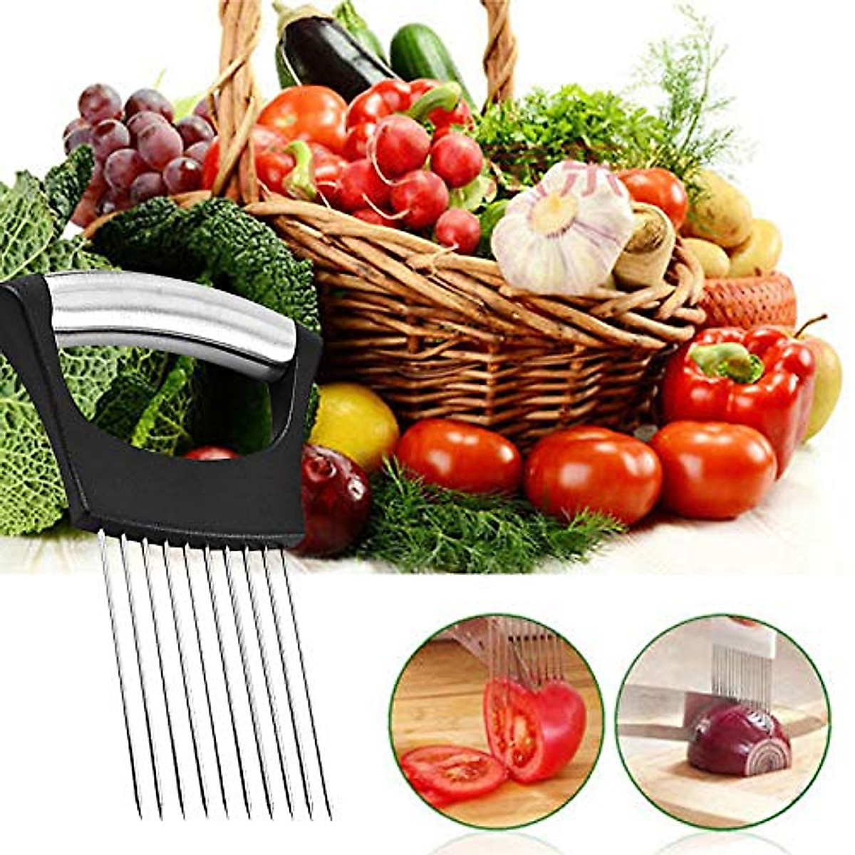 Stainless Steel Onion Holder for Slicing,Onion Cutter for Slicing and Storage of Onions,Avocados,Eggs and Other Vegetables