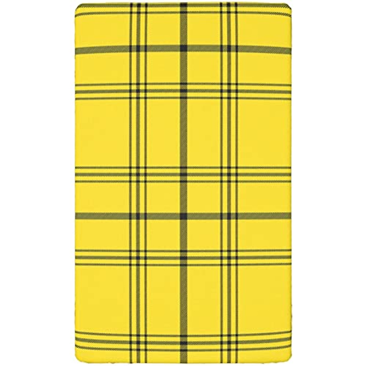 Plaid Themed Fitted Mini Crib Sheets,Portable Mini Crib Sheets Toddler Bed Mattress Sheets-Baby Sheet for Boys Girls,24“ x38“,Yellow and Charcoal Grey