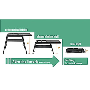 Foldable Blackstone Griddle Stand with Lower Shelf and Side Shelf, Compatible with Blackstone 17 Inch, 22 Inch Tabletop Griddle, Legs with Leveling Feet, Dual Adjustable Height