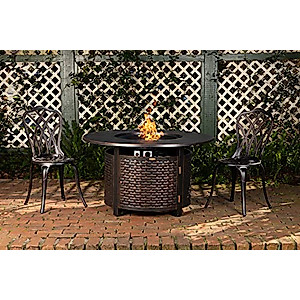 Fire Sense 62373 Florence Woven Aluminum Convertible Gas Fire Pit Table 55,000 BTU Multi-Functional Outdoor with Fire Bowl Lid, Nylon Weather Cover & Clear Fire Glass - Bronze Finish - Round - 44"