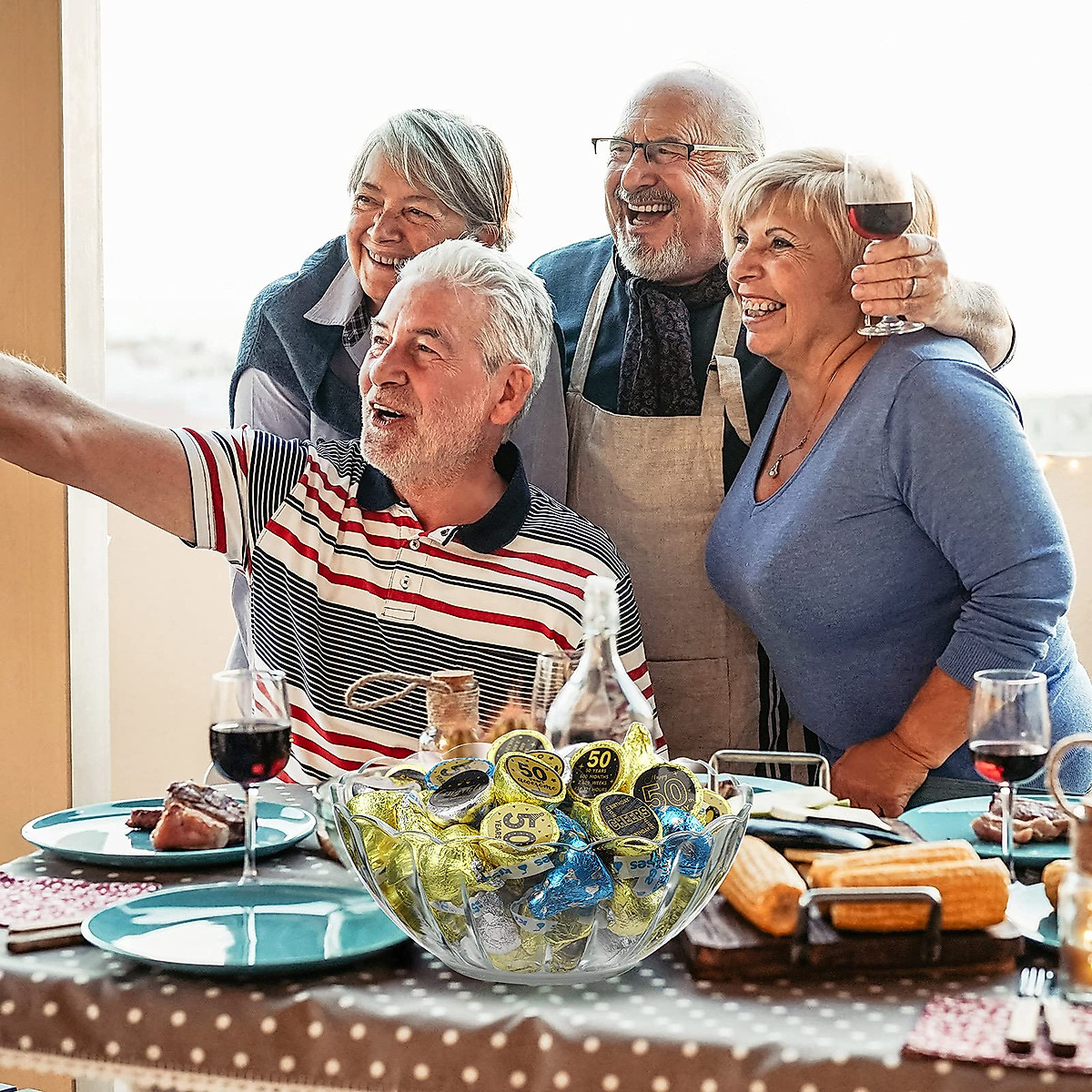 Tenare 504 Pieces Black and Gold Birthday Party Favor Stickers Cheers to Label Stickers Mini Chocolate Candy Wrappers for Birthday Party Decor(50th)