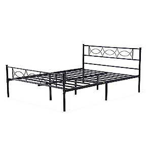 Black Metal Bed Frame Queen Size with Headboard Modern Platform Bed Sturdy and Easy Assembly No Box Spring Needed