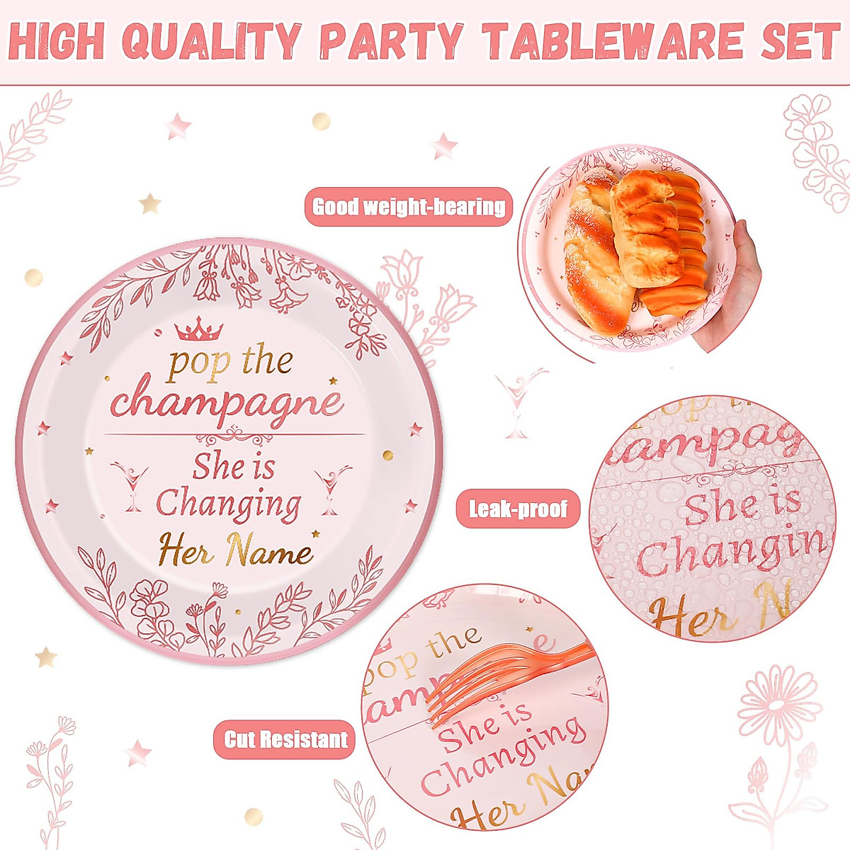 gisgfim 96 PCS Rose Gold Bachelorette Party Paper Plates Decorations Bridal Shower Party plates Decor Engagement Plates And Napkins Sets for Girls Bride Engagement Bachelorett Wedding Party