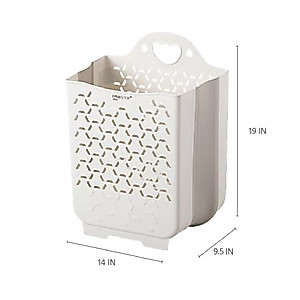 Foldable Plastic Laundry Baskets. Wall Hanging Storage Basket. Multi-function Storage Container Waterproof Durable for Bedroom and Bathroom (L, Beige)
