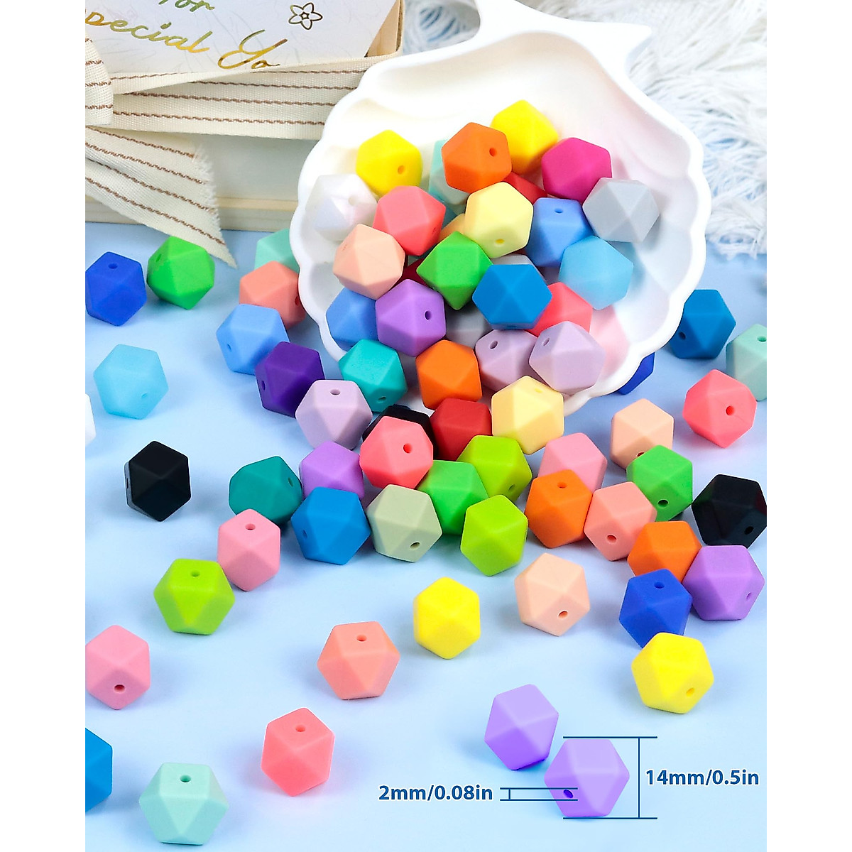 90PCS FIVEIZERO Hexagon Silicone Beads,30 Colors 14mm Silicone Beads for Keychain Making Kit,Lanyard Making,Keychains,and Craft Projects,Premium Silicone Bead Kit for DIY Enthusiasts