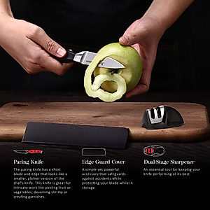 Master Maison 3.5" Professional German Stainless Steel Paring Knife Set w/Dual Sharpener & Edge Guard - Peeling Chef Kitchen Set - Kitchen Pairing Knives - Ultimate, Sharp Blade Kitchen Prep Knives