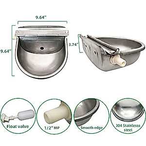 Automatic Cow Drinking Water Bowl,304 Stainless Steel Animal Waterer Bowl for Horse,Goat,Pig,Dog, with 1/2 Float Valve