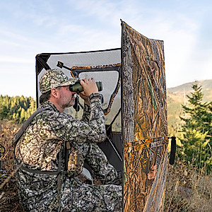 RPNB Hunting Blind, Two-Panel Easy Setup Ground Hunting Blinds, Pop-Up Camouflage Hunting Blinds with Noise-Free Windows, One-Way See-Through Dual Hub Stakeout Hunting Screen