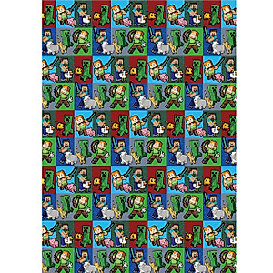 Official Minecraft Gift Wrap, 2 Sheets 2 Tags, Gift Wrap for Presents, Officially Licensed Gift Wrap