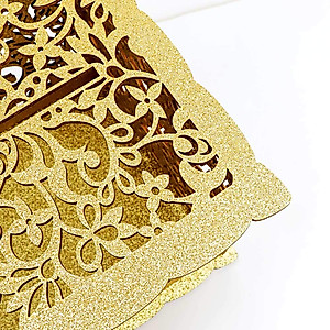 OurWarm Gold Wedding Card Box for Wedding Reception, Glittery Wooden Card Boxes with Lock, Gift Card Box Money Holder for Reception Anniversary Shower Rustic Wedding Decorations Birthday Graduation