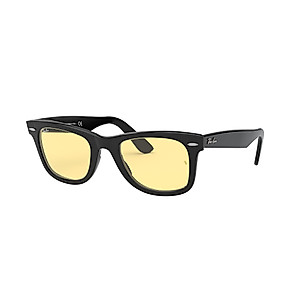 Ray-Ban RB2140F Original Wayfarer Low Bridge Fit Square Sunglasses, Black/Yellow, 52 mm