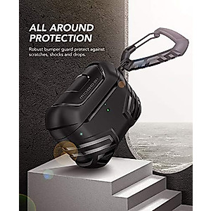 MOBOSI Vanguard Armor Series Military AirPods Pro Case, Full-Body Hard Shell Protective Cover Case Skin with Keychain for AirPod Pro 2019, Black [Front LED Visible]