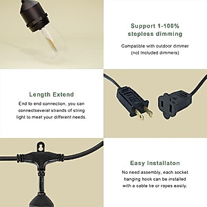 Zuske 48FT LED Outdoor String Lights, Hanging String Lights with 15+1 Dimmable Edison Shatterproof Bulbs, IP65 Commercial Grade Waterproof Heavy-Duty Lights for Patio, Porch, Garden, Fence