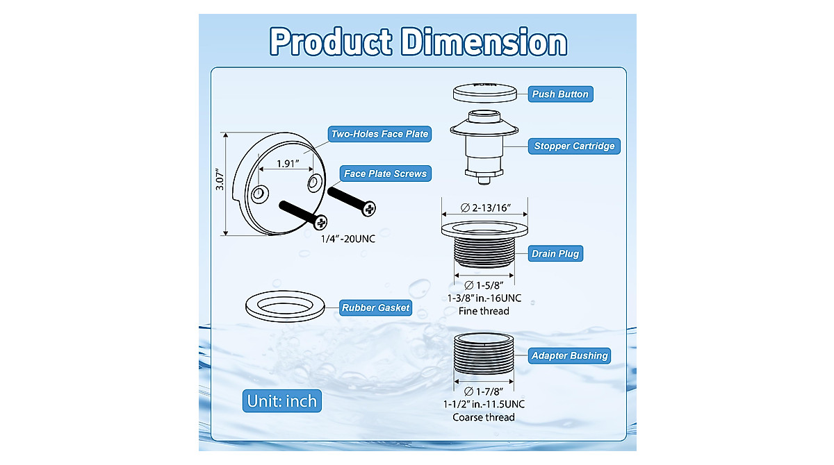 Kedra Gold Bathtub Drain Kit - Easy Universal Install