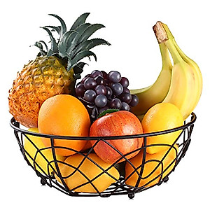 Buruis Fruit Basket Bowl with Banana Hanger, Modern Bird Design Fruit Container, Creative Tabletop Fruit Basket for Kitchen Countertop Dining Room, Decorative Display Stand (Black)