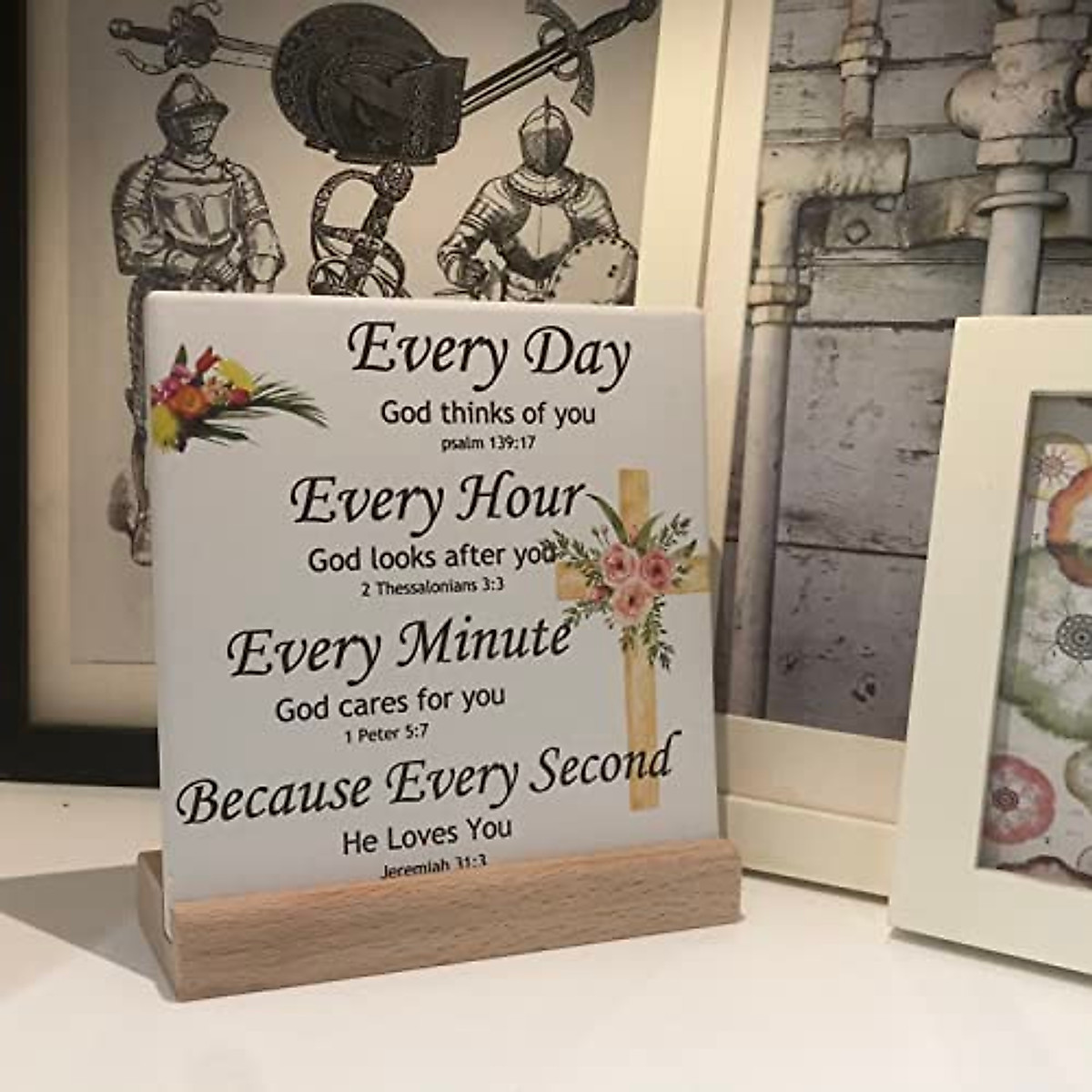 Urbcent Religious Gifts for Women Friends Christian Gifts for Pastor Bible Saying Desk Decor for Women God Gifts Desk 6”x6” Decorative Plaque with Wooden Stand