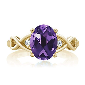 Gem Stone King 18K Yellow Gold Plated Silver Oval Purple Amethyst Women Ring (1.75 Cttw, Gemstone Birthstone, Available In Size 5, 6, 7, 8, 9)