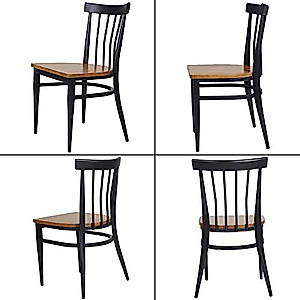 LUCKYERMORE Heavy Duty Dining Chairs Set of 2, Natural Wood Seat and Sturdy Metal Frame Kitchen Chairs for Restaurant, Dining Room Cafe Bistro, Fully Assembled, 400lbs Capacity, Comb Back